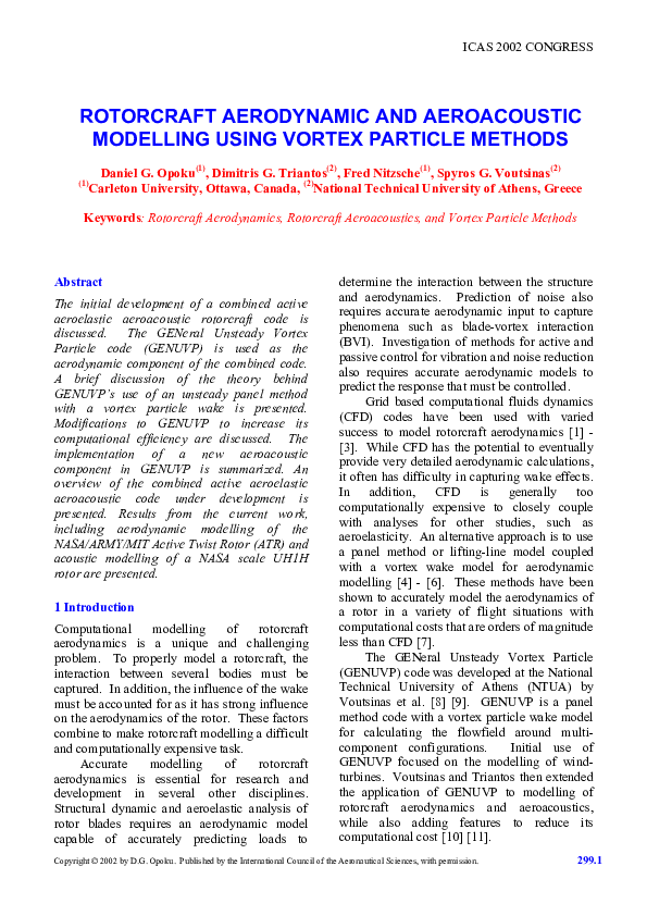 (PDF) Rotorcraft Aerodynamic and Aeroacoustic Modelling Using Vortex Particle Methods