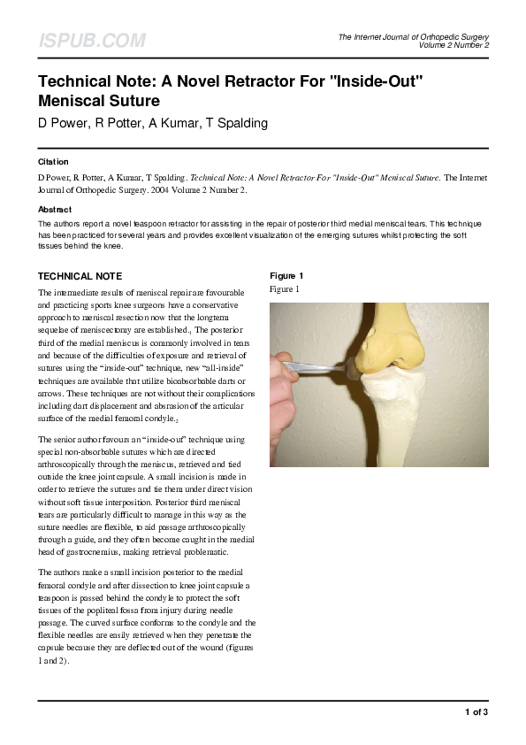 (PDF) Technical Note: A Novel Retractor For "Inside-Out" Meniscal Suture