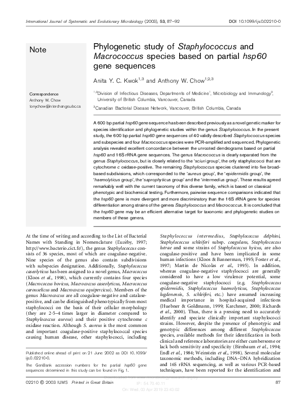 (PDF) Phylogenetic study of Staphylococcus and Macrococcus species ...