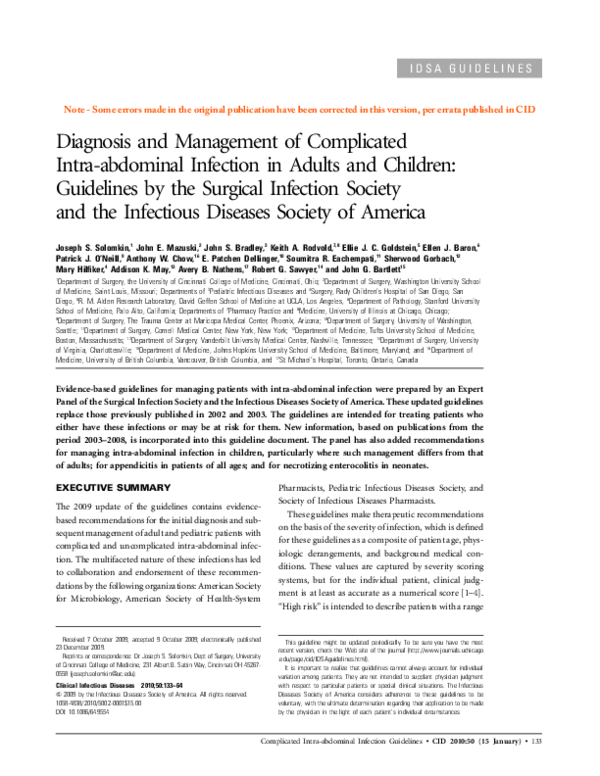 (PDF) Diagnosis and Management of Complicated Intra‐abdominal Infection ...