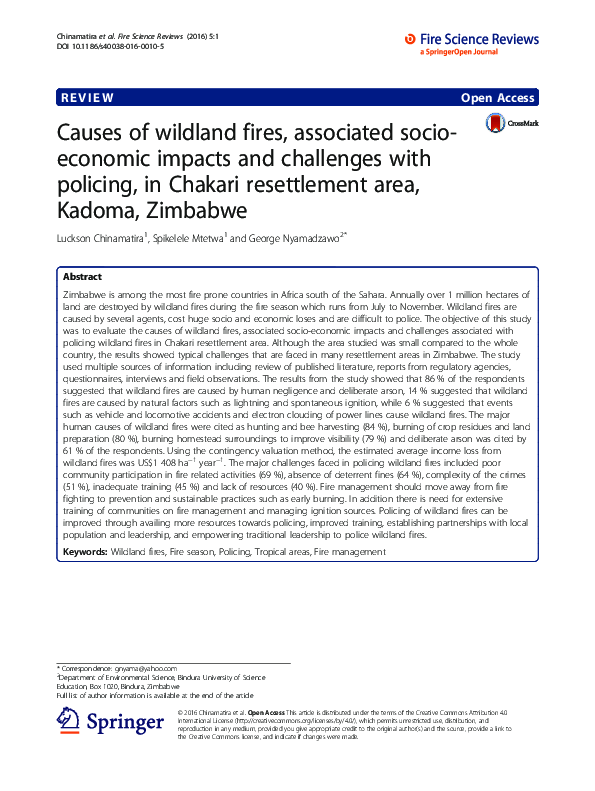(PDF) Causes of wildland fires, associated socio-economic impacts and ...