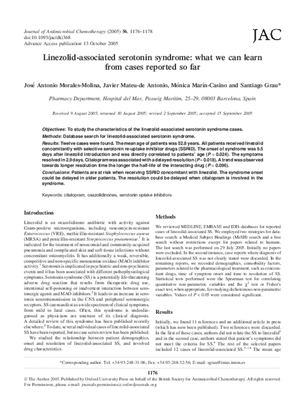 (PDF) Linezolid-associated serotonin syndrome: what we can learn from ...