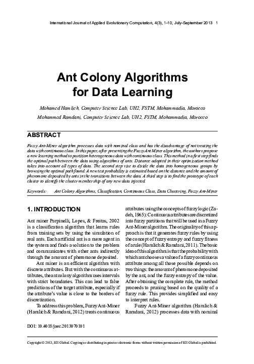 (PDF) Ant Colony Algorithms for Data Learning