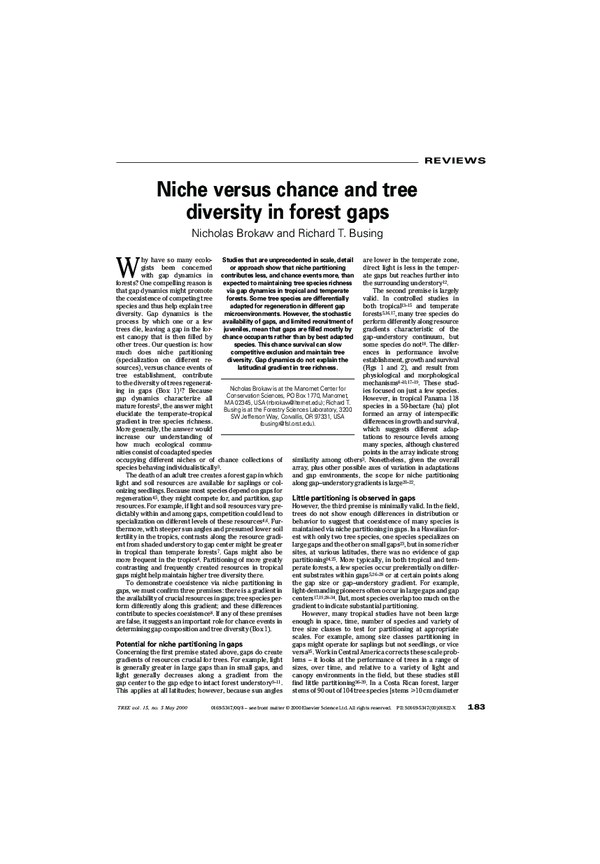 (PDF) Niche versus chance and tree diversity in forest gaps | Nicholas ...