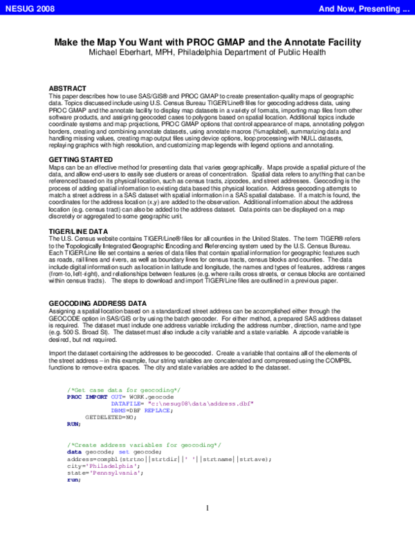 (PDF) Make the Map You Want with PROC GMAP and the Annotate Facility