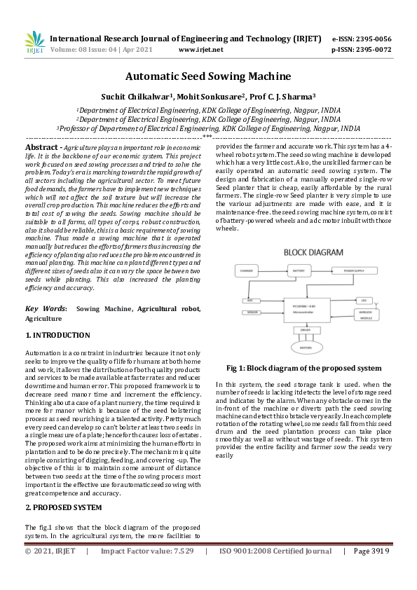 (PDF) IRJET- Automatic Seed Sowing Machine