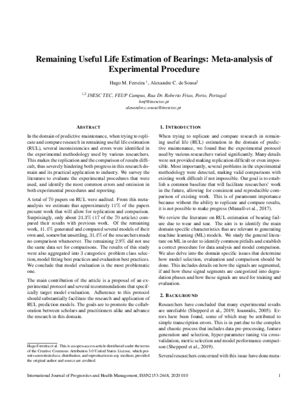 (PDF) Remaining Useful Life Estimation of Bearings