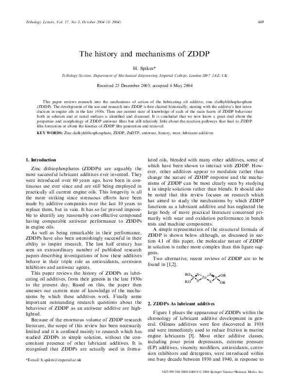 (PDF) The History and Mechanisms of ZDDP