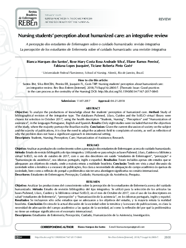(PDF) Nursing students' perception about humanized care: an integrative ...