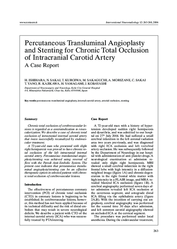 (PDF) Percutaneous transluminal angioplasty and stents in the treatment ...