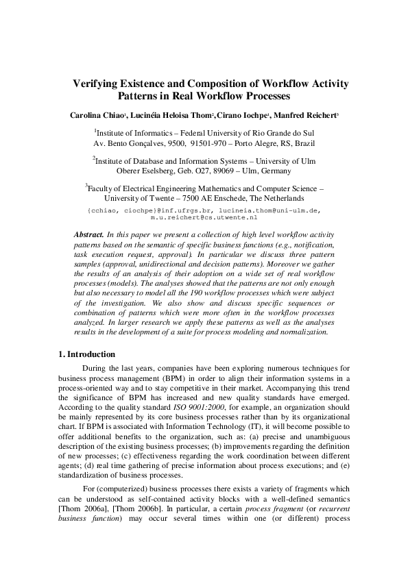 (PDF) Verifying Existence and Composition of Workflow Activity Patterns in Real Workflow Processes