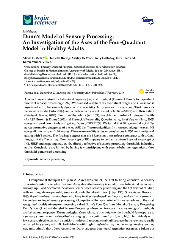 (PDF) Dunn’s Model of Sensory Processing: An Investigation of the Axes ...