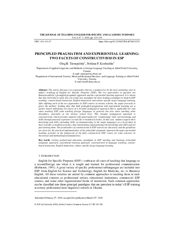 (PDF) Principled Pragmatism and Experiential Learning: Two Facets of ...