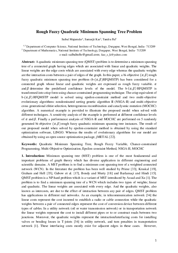 Pdf Rough Fuzzy Quadratic Minimum Spanning Tree Problem