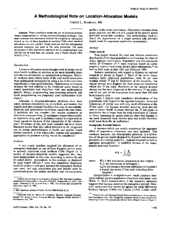 (PDF) A methodological note on location-allocation models | Joseph Scarpaci - Academia.edu