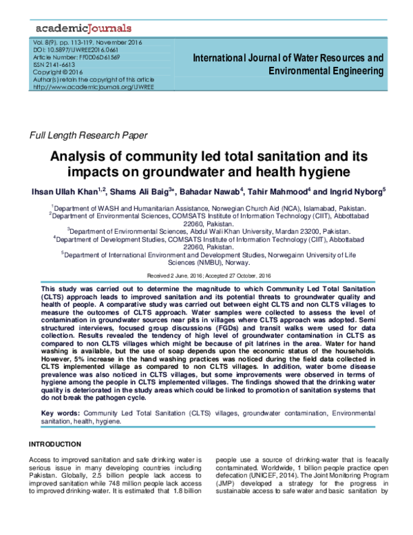 (PDF) Analysis of community led total sanitation and its impacts on ...