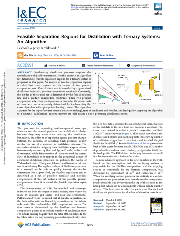 Pdf Feasible Separation Regions For Distillation With Ternary Systems An Algorithm