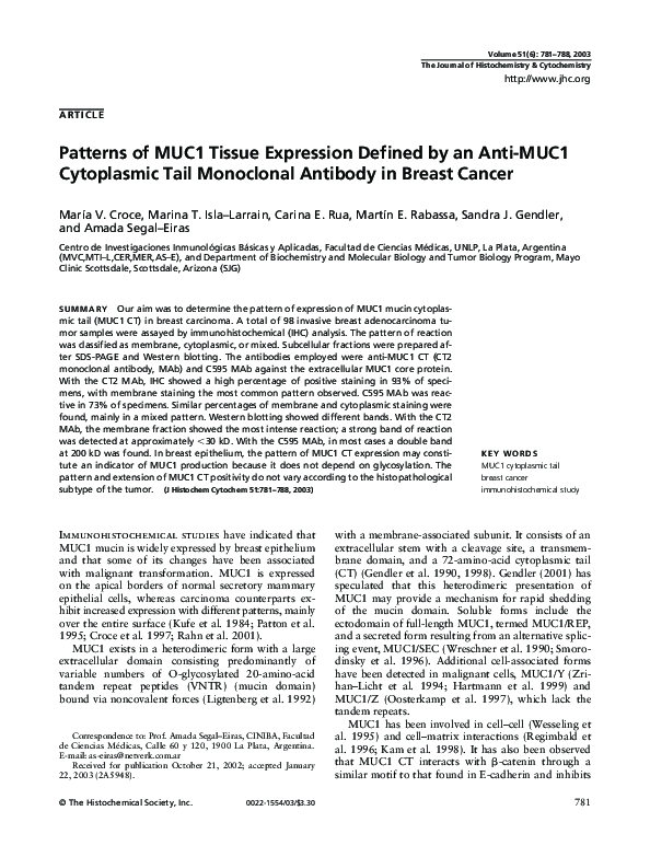 (PDF) Patterns of MUC1 Tissue Expression Defined by an Anti-MUC1 ...