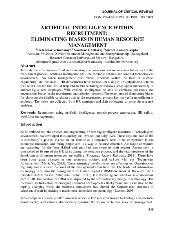 (PDF) ARTIFICIAL INTELLIGENCE WITHIN RECRUITMENT: ELIMINATING BIASES IN ...