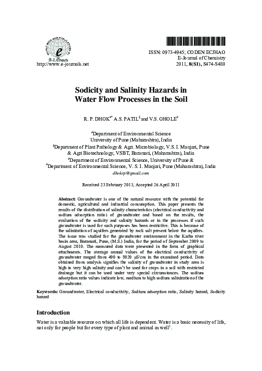 (PDF) Sodicity and Salinity Hazards in Water Flow Processes in the Soil