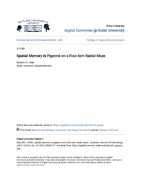 (PDF) Spatial memory in pigeons on a four-arm radial maze