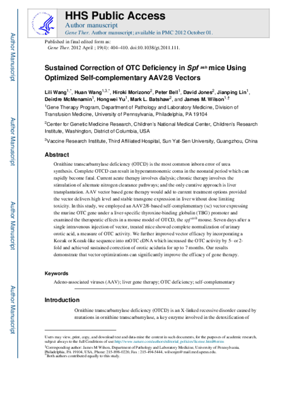 (PDF) Sustained correction of OTC deficiency in spf ash mice using ...