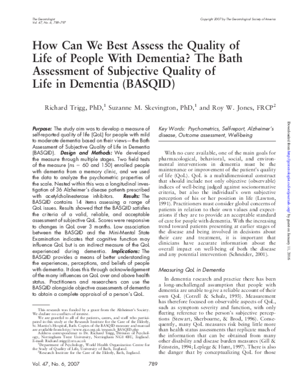 (PDF) How Can We Best Assess the Quality of Life of People With ...
