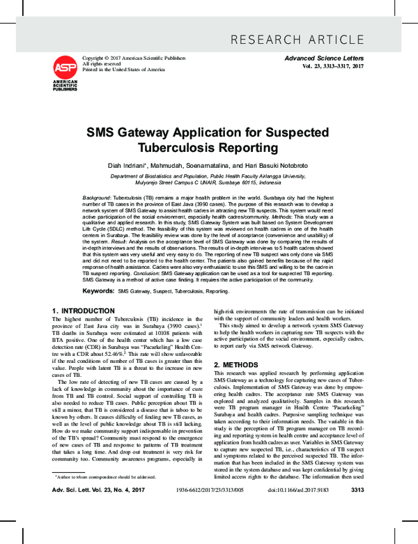(PDF) SMS Gateway Application for Suspected Tuberculosis Reporting