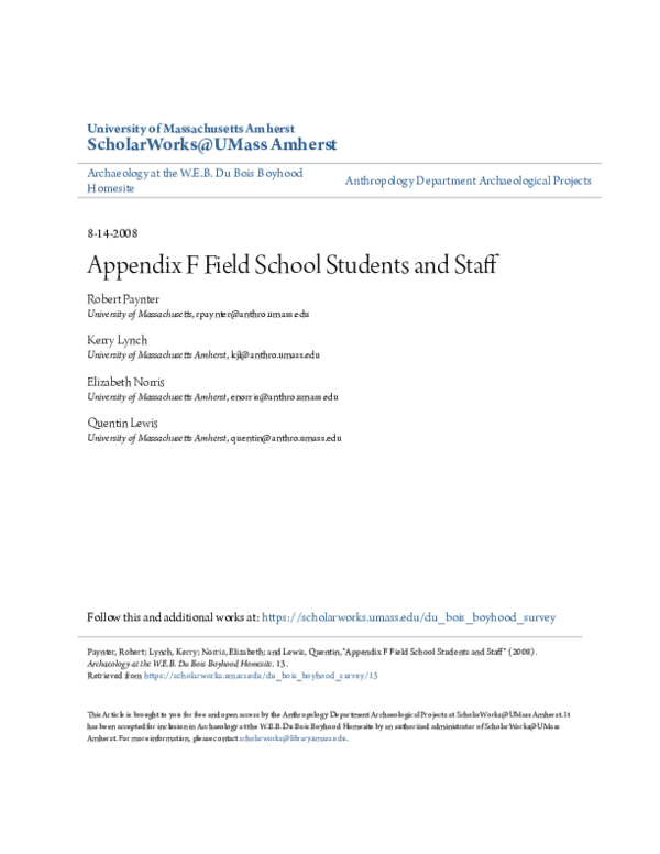 (PDF) Appendix F Field School Students and Staff