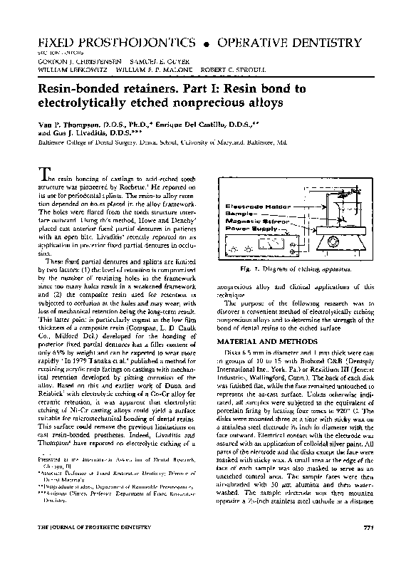 (PDF) Resin-bonded retainers. Part I: Resin bond to electrolytically ...