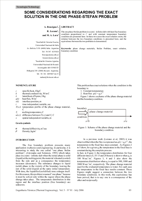 Pdf Some Considerations Regarding The Exact Solution In The One Phase Stefan Problem