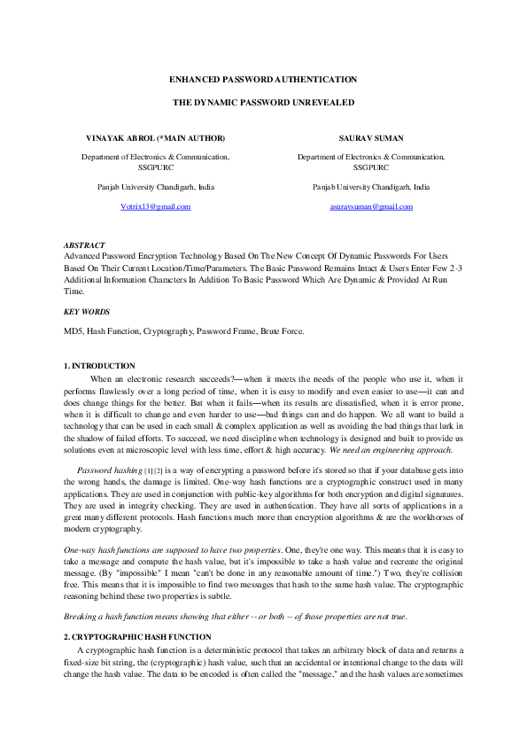 (PDF) Enhanced Password Authentication the Dynamic Password Unrevealed
