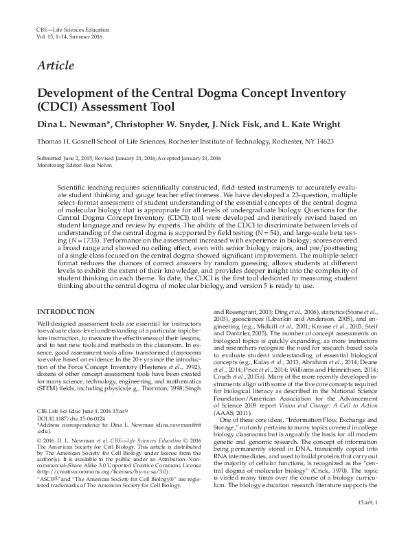 (PDF) Development of the Central Dogma Concept Inventory (CDCI ...