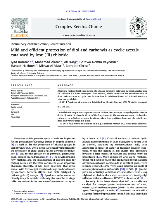 (PDF) Mild and efficient protection of diol and carbonyls as cyclic ...