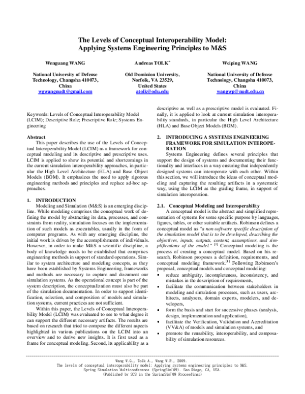 (PDF) The levels of conceptual interoperability model (applying systems engineering principles ...