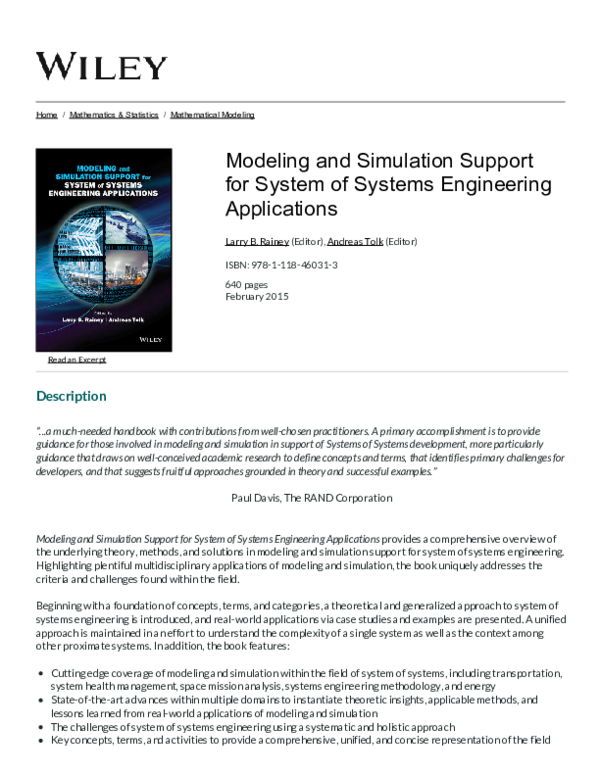 Pdf Modeling And Simulation Support For System Of Systems Engineering