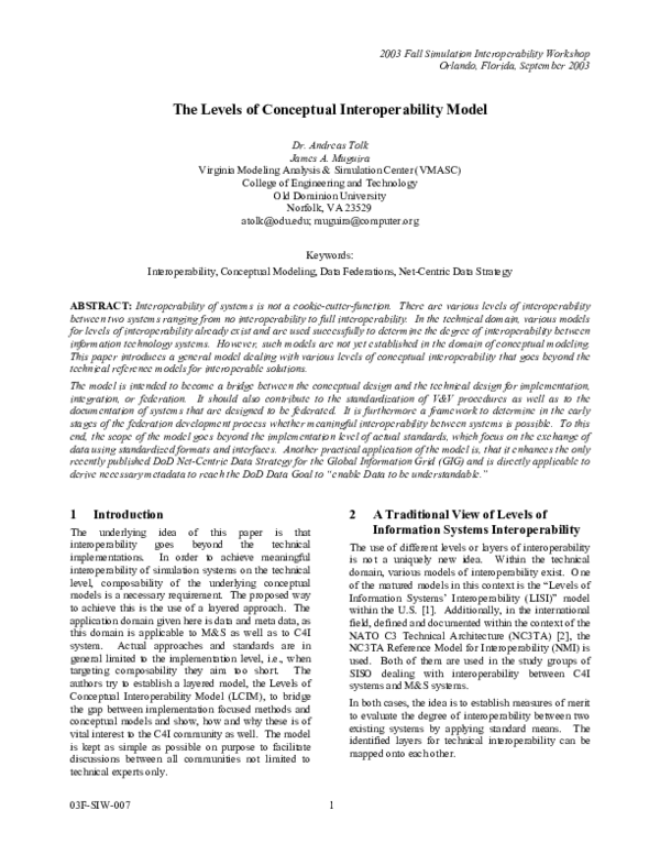 (PDF) The Levels of Conceptual Interoperability Model