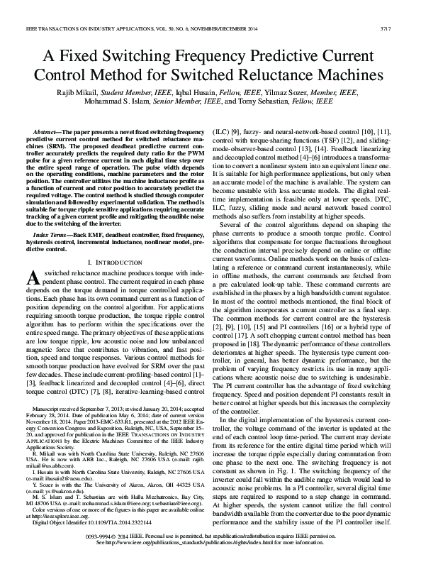 (PDF) A Fixed Switching Frequency Predictive Current Control Method for Switched Reluctance Machines