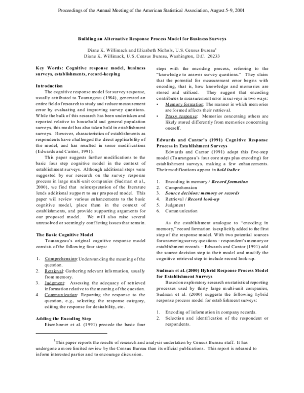 (PDF) Building an Alternative Response Process Model for Business Surveys