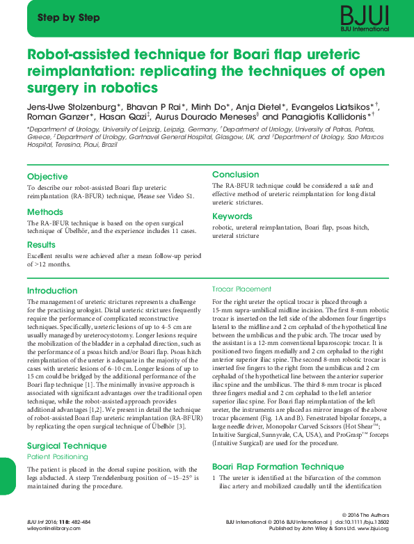 (PDF) Robotic assisted technique for boari flap ureteral reimplantation ...