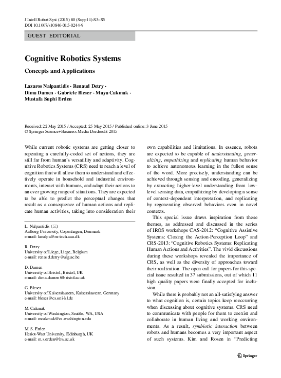 (PDF) Cognitive Robotics Systems