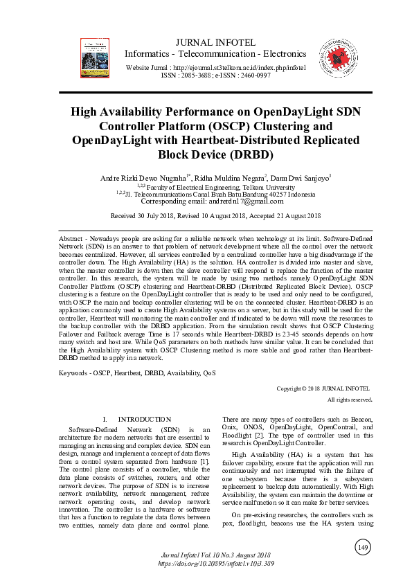 (PDF) High Availability Performance on OpenDayLight SDN Controller Platform (OSCP) Clustering ...