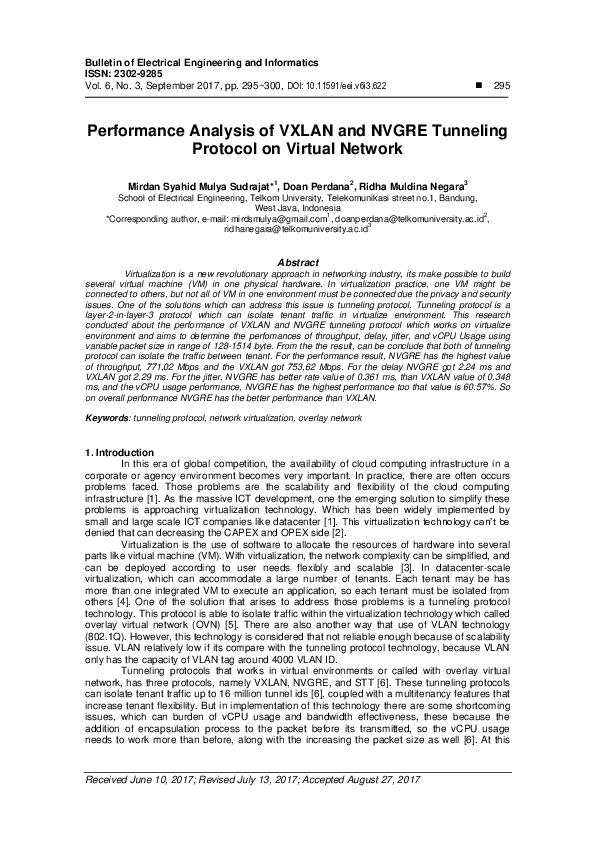 Pdf Performance Analysis Of Vxlan And Nvgre Tunneling Protocol On Virtual Network