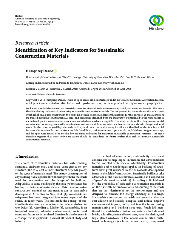 (PDF) Identification of Key Indicators for Sustainable Construction ...