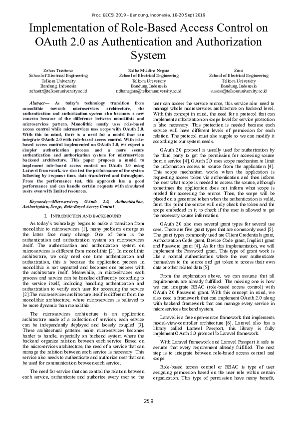 (PDF) Implementation of Role-Based Access Control on OAuth 2.0 as Authentication and Authorization