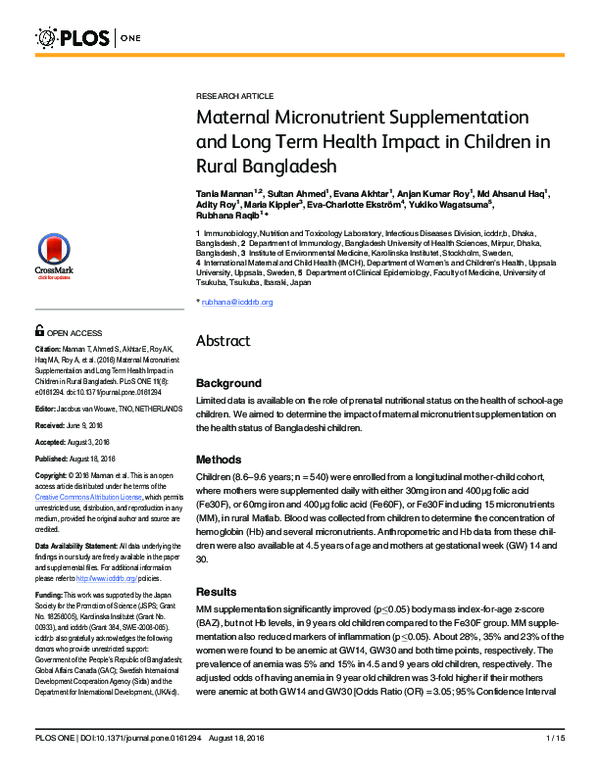 (PDF) Maternal Micronutrient Supplementation and Long Term Health ...