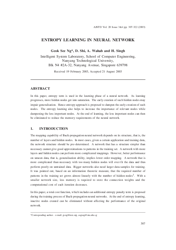 (PDF) Entropy Learning in Neural Network
