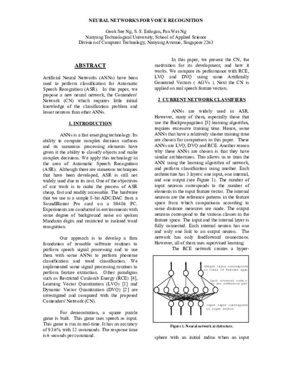 (PDF) Neural networks for voice recognition