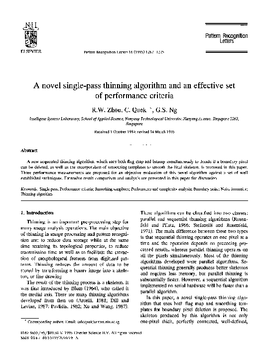 (PDF) A Novel Single Pass Thinning Algorithm 1 A Novel Single Pass ...