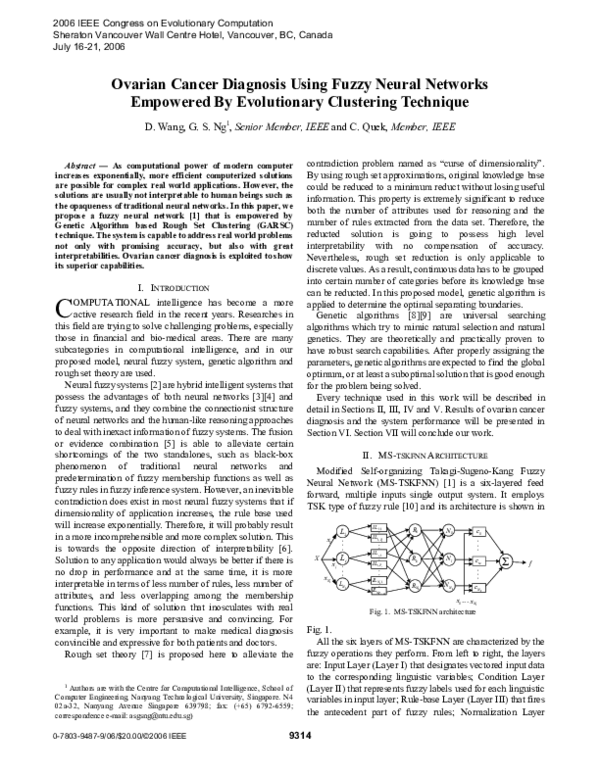 (PDF) Ovarian Cancer Diagnosis Using Fuzzy Neural Networks Empowered By Evolutionary Clustering ...